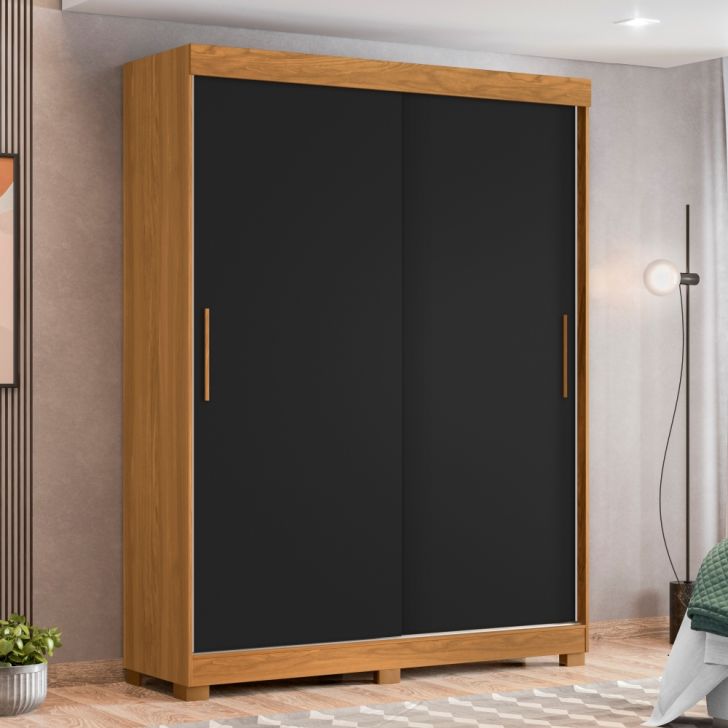 Guarda Roupa Casal Ravi Carvalho Preto Branco com Portas Flex