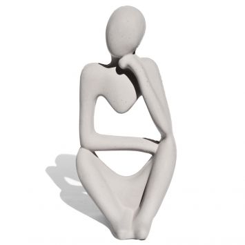 Estatua Decorativa Pensadora Amora 12,5cm Artesanal Em Cimento - Cinza