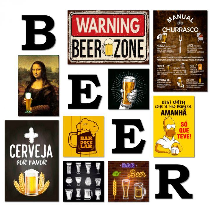 Kit 9 Placas Decorativas Bebidas Cervejas C/ Letras BEER