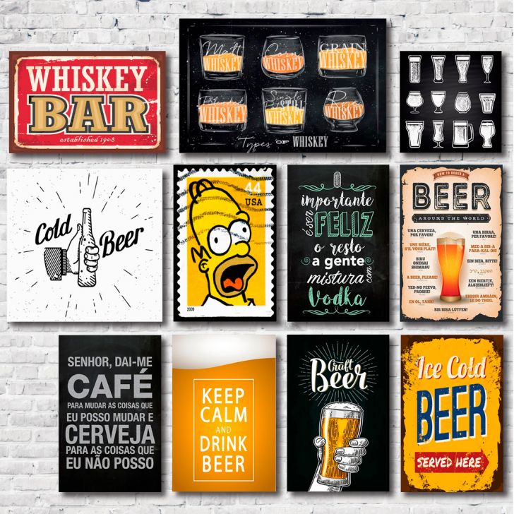 Kit Placas Decorativas Bebidas Frases Mdf - 11 Placas Kit Placas Decorativas Bebidas Frases Mdf - 11 Placas
