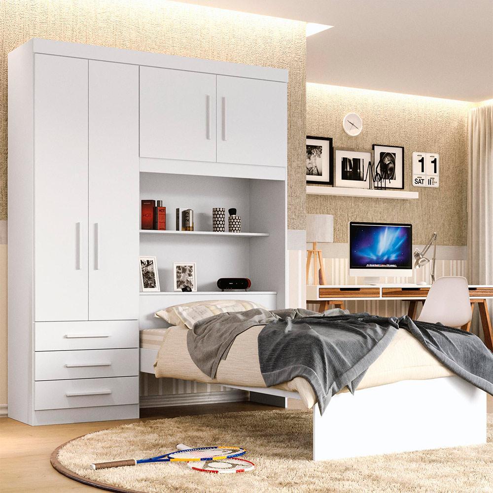 Guarda Roupa Solteiro com Cama Solteiro 4 Portas 3 Gavetas Advantage ...