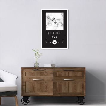 Quadro Gênero Musical Pop 43x30 Caixa Branco Preto