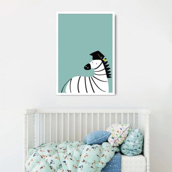 Quadro Infantil Cartoon Zebra 86x60 Caixa Branco
