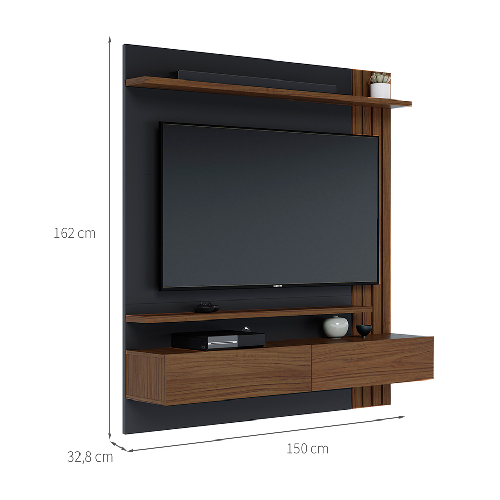 Painel de TV até 65 Polegadas Juriti Noce Milano e Preto