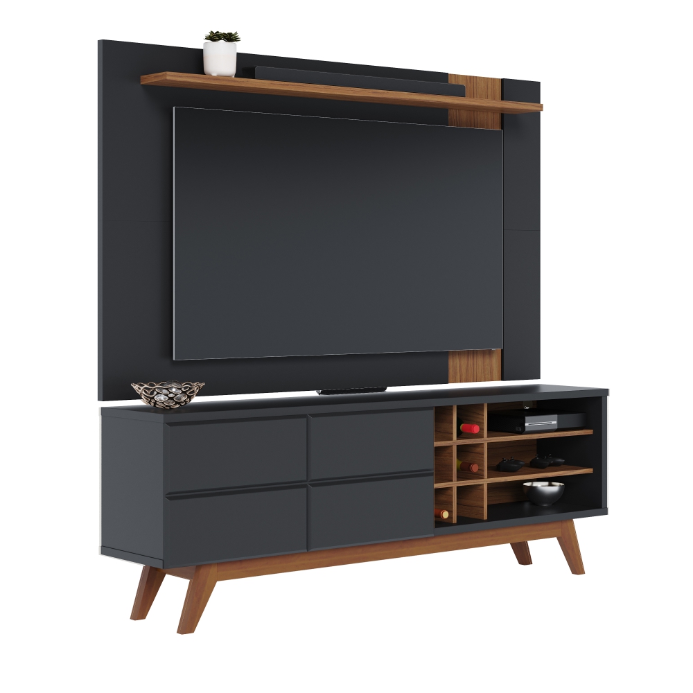 Rack e Painel para TV 70 Polegadas Igor Preto Fosco Noce Milano