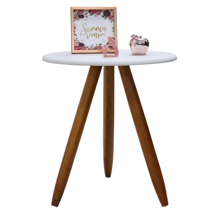 Kit 2 Mesas De Canto Pé Palito Madeira Branco - D'Rost