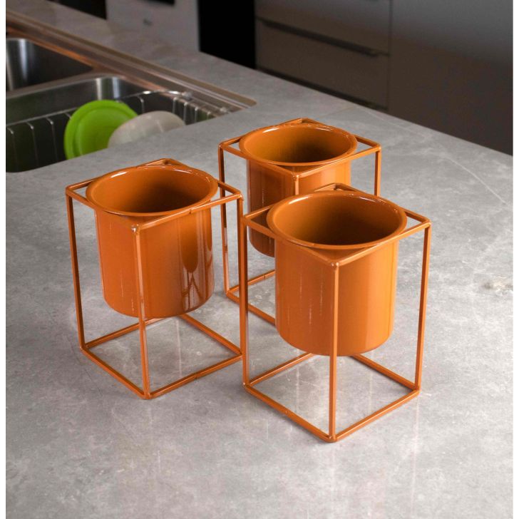 Vaso Decorativo Terracota com Suporte em Metal 16x11 cm - D'Rossi