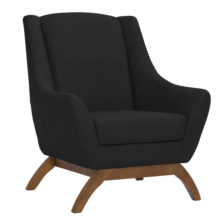 Poltrona Juliet Linho Preta e Madeira