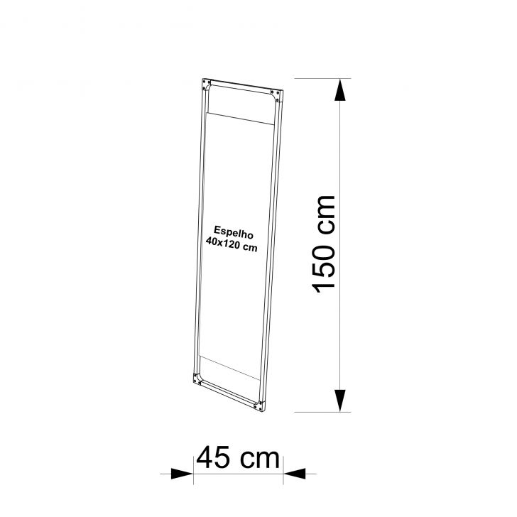 Espelho Decorativo De Chão Retrô Preto 150x40 cm