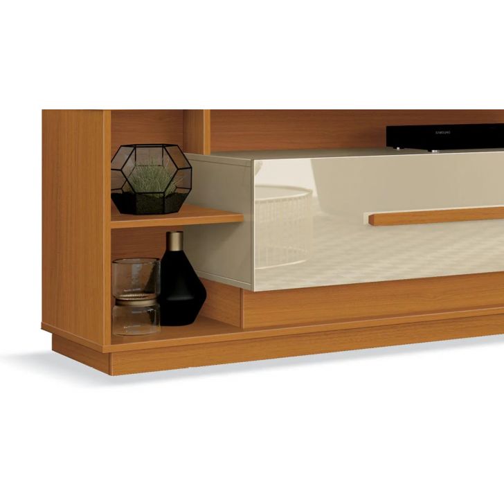 Rack Império com Painel Legacy Off White com Cedro Natural - EDN Móveis