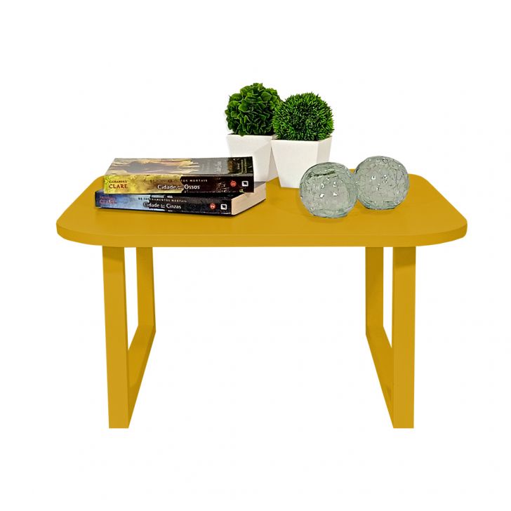 Mesa De Centro Lateral De Apoio Para Sala Estar Square Amarelo Laca