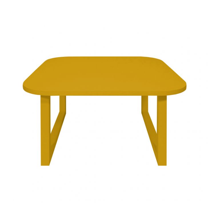 Mesa De Centro Lateral De Apoio Para Sala Estar Square Amarelo Laca