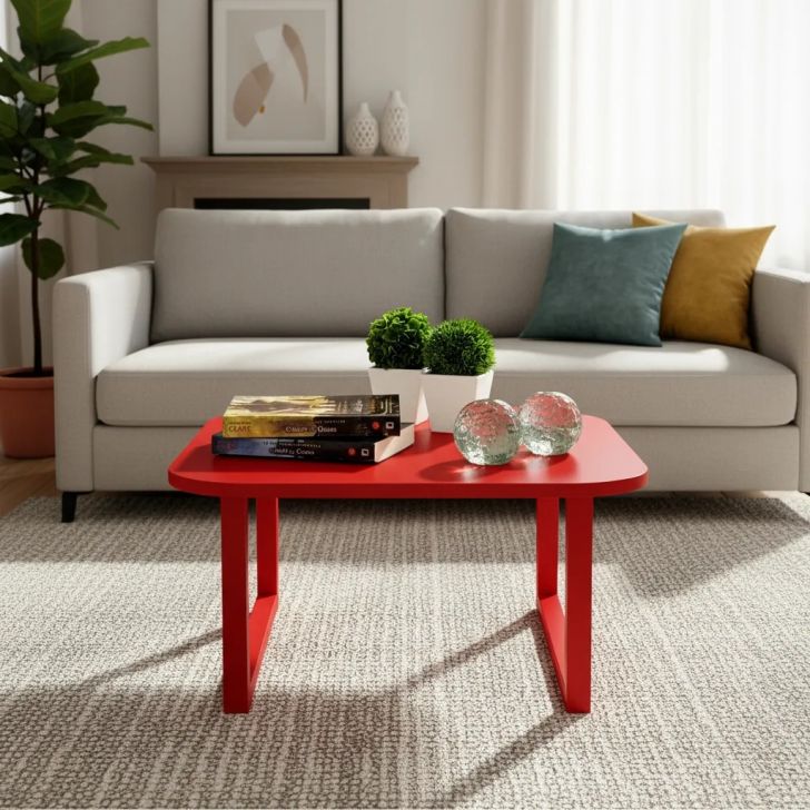 Mesa De Centro Lateral De Apoio Para Sala Estar Square Vermelho Laca