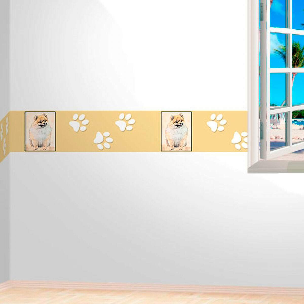 Adesivo de parede faixa cachorrinho e pegadas