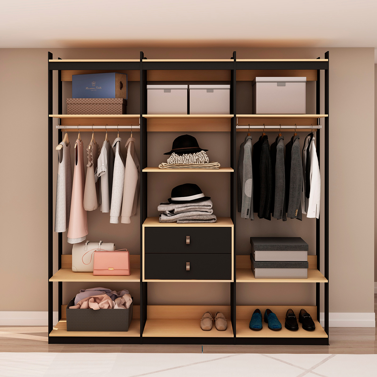 Guarda Roupa Closet Genialflex 3 Módulos 2 Gav. Freijó Preto