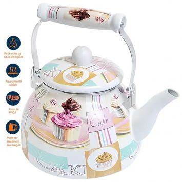 Chaleira Esmaltada Bico De Ganso Retrô Cake Vintage De 2,5L
