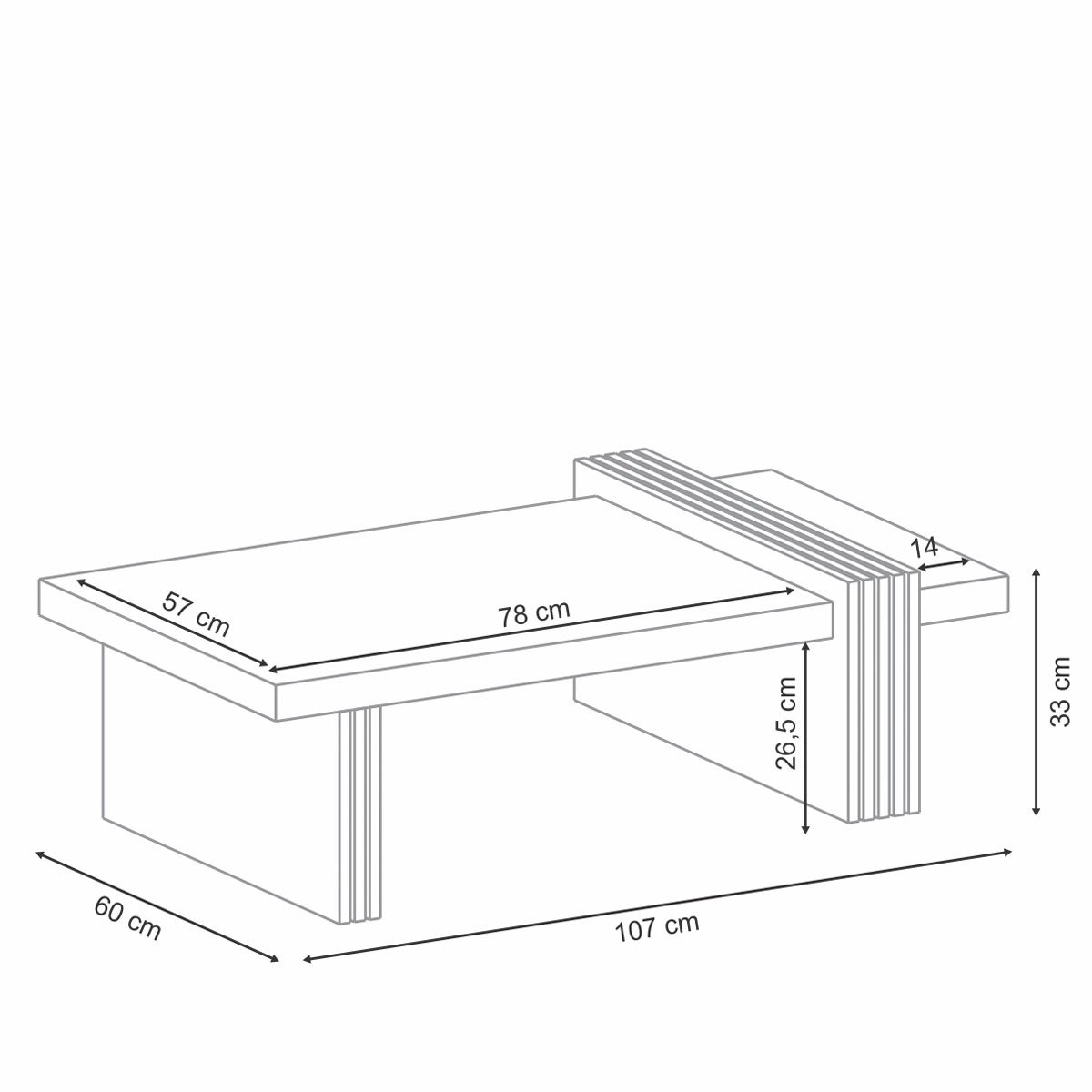 Kit Mesa de Centro Retangular Ripada Luana com Aparador Ripado Asta Cinamomo/Off White