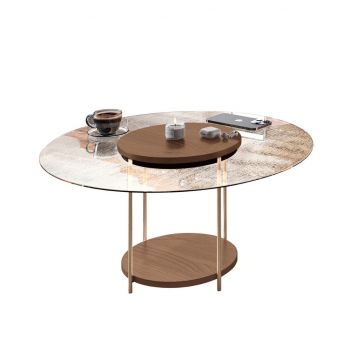 Mesa de Centro Sky com Pés em Aço e Tampo de Vidro Castanho