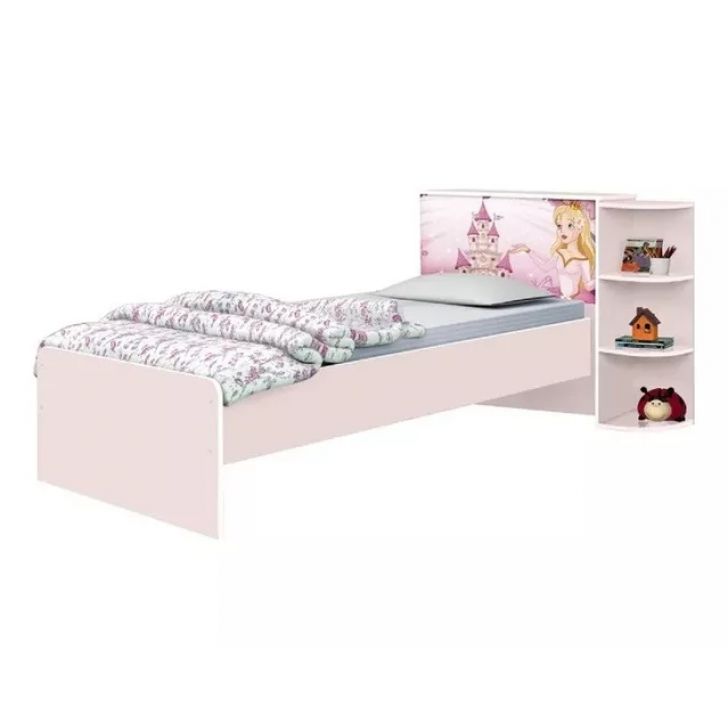 Base Cama Baú Solteiro Princesas Rosa com Baú Multiuso e 03 Prateleiras ...