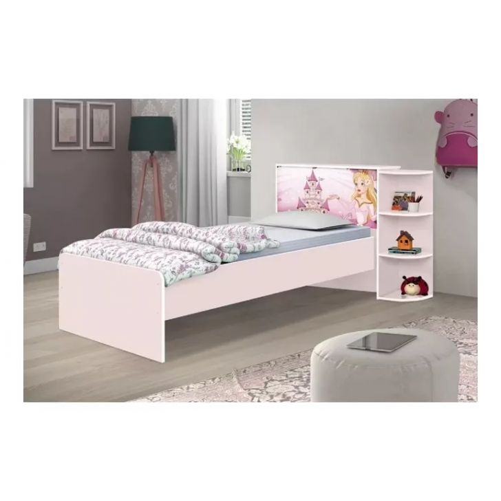 Base Cama Baú Solteiro Princesas Rosa com Baú Multiuso e 03 Prateleiras ...