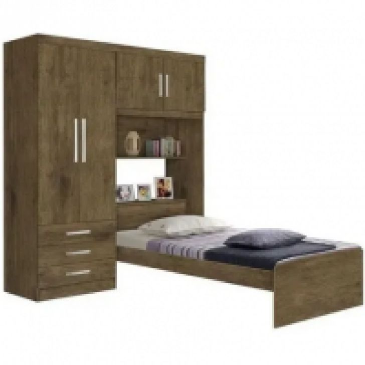 Kit Guarda Roupa de Solteiro Marrom com Cabeceira Baú + Cama de ...