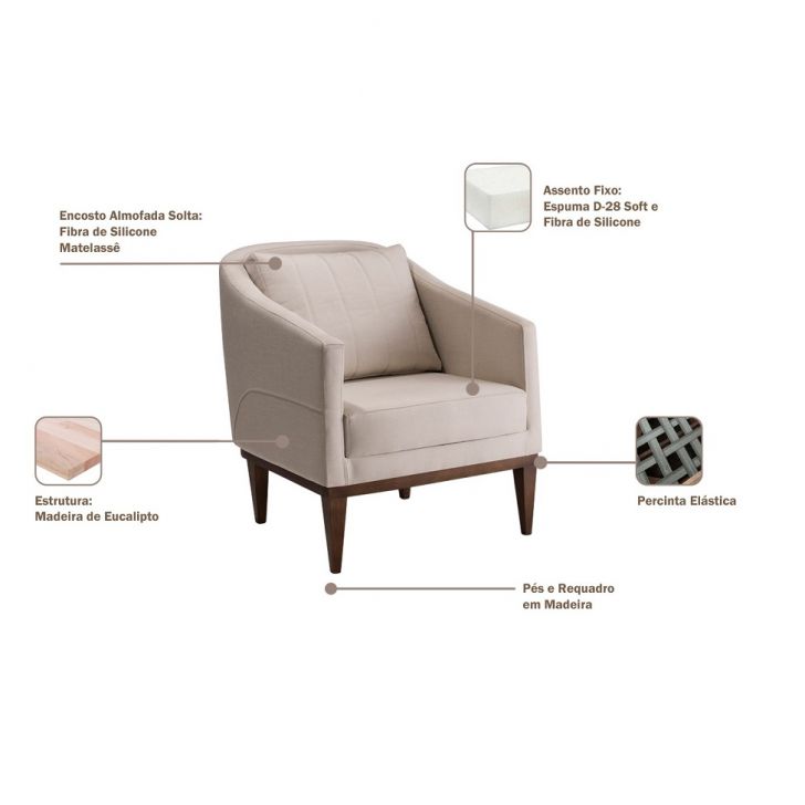 Poltrona Agatha Linho Marrom Claro