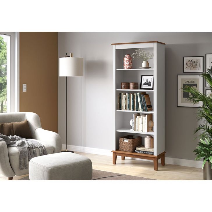 Estante de Madeira Maciça 4 Prateleiras - Branco - Fundo Branco