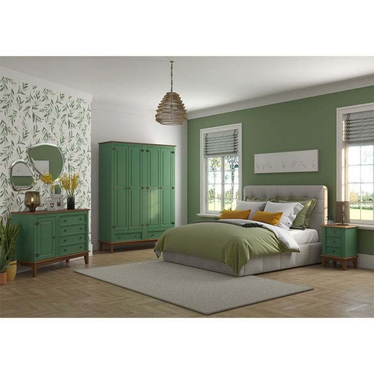 Guarda-Roupa Rústico 4 Portas e 2 Gavetas - Madeira Maciça e MDF - Verde
