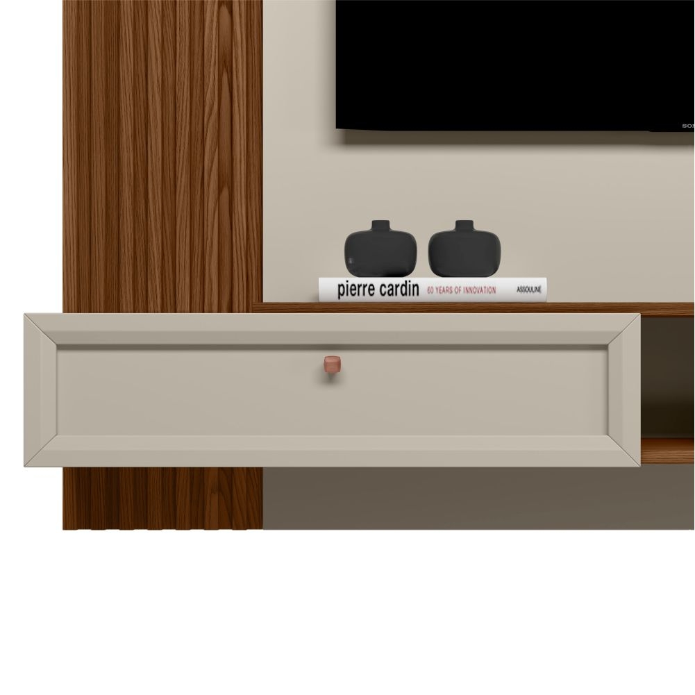 Painel para TV Borussia com Ripas Freijo Off White