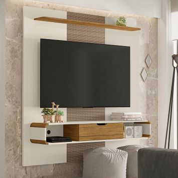 Painel Sala para TV até 65 Polegadas Lisboa c/ Porta Off White/Cinamomo ...
