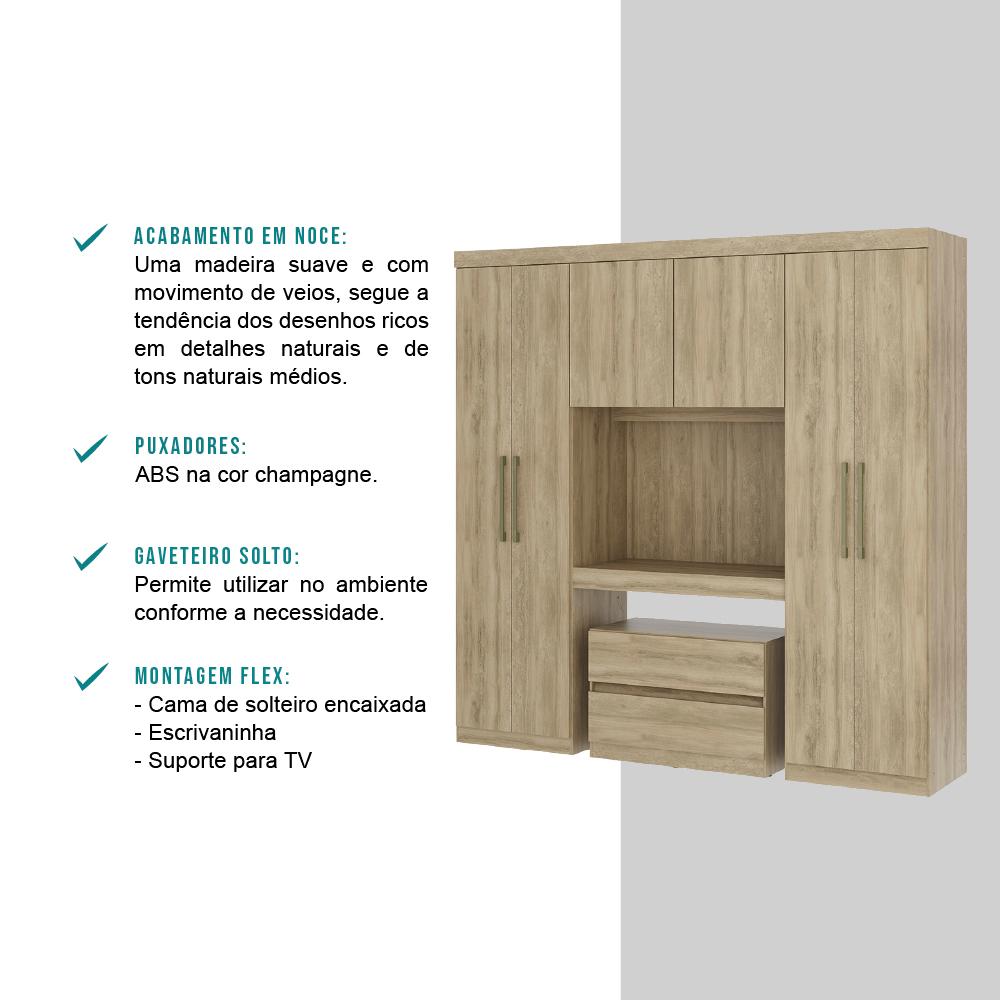 Guarda Roupa Infantil 6 Portas 2 Gavetas Porto Noce Com Escrivaninha ...