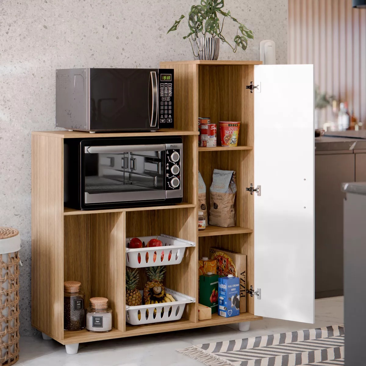 Fruteira Multiuso Para Cozinha Espaçosa com 1 Porta Balcão Para Micro ...