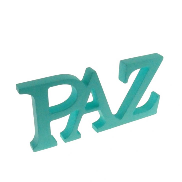 Placa Decorativa Letreiro Paz em Resina 12x25x2cm Cor Azul