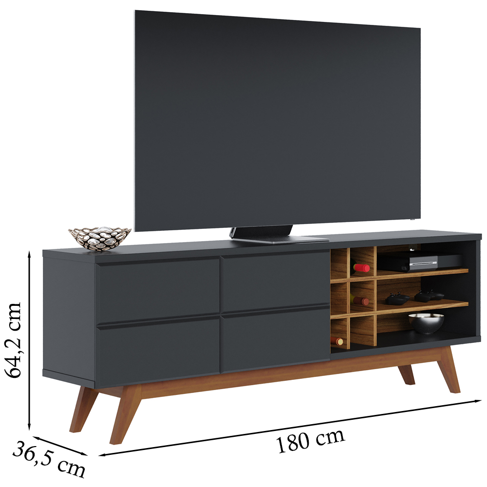 Bancada Rack Para TV 70 Polegadas Com Adega Noronha Preto Noce Milano CLB