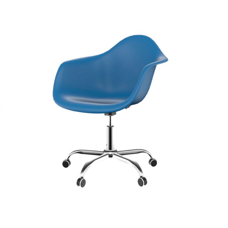Cadeira Eames Arm Office Azul Zimbra e Cromada