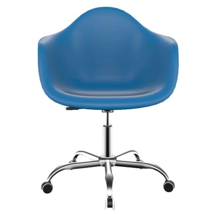Cadeira Eames Arm Office Azul Zimbra e Cromada