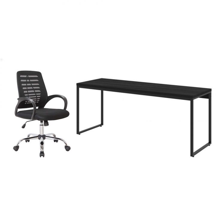 Conjunto de Mesa Studio 180 cm com Cadeira de Escritório Secretária Giratória Light Preta