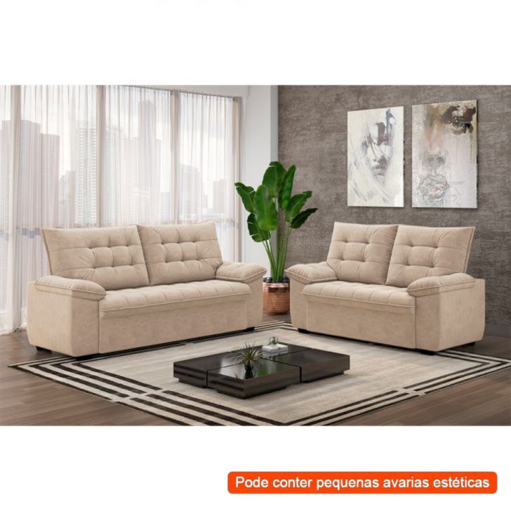 OUTLET Conjunto de Sofas 2 e 3 Lugares Bertioga Veludo Capuccino