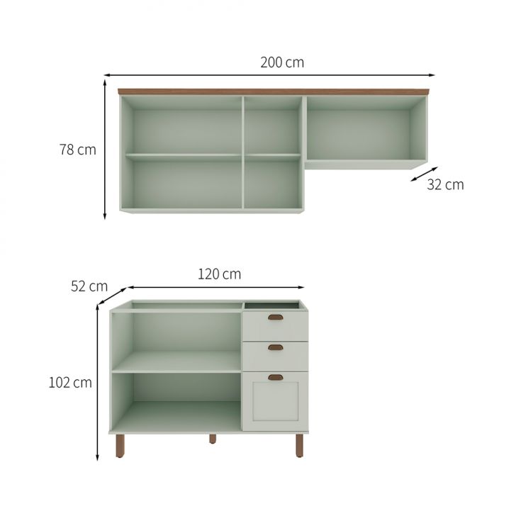 Cozinha Compacta Iluminata Flora 6 PT 3 GV Verde Mint e Ébano