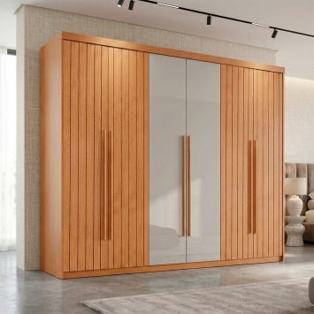 Guarda-Roupa Casal Frisado Xangai 100% MDF 6 Portas 2 Gavetas Naturalle ...