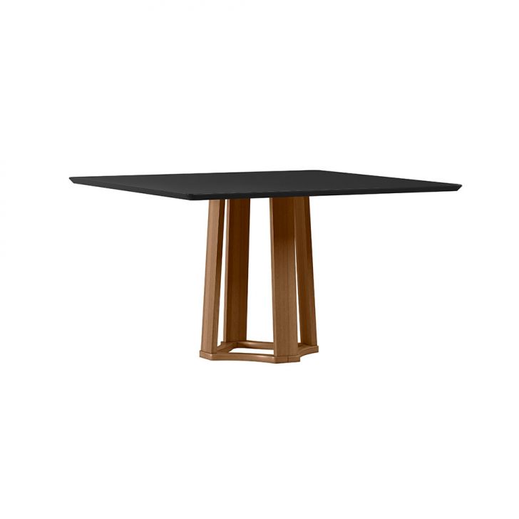 Mesa de Jantar Quadrada com Tampo de Vidro Trevisto Preta e Amêndoa 135 cm