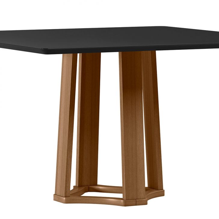 Mesa de Jantar Quadrada com Tampo de Vidro Trevisto Preta e Amêndoa 135 cm