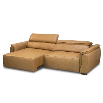 Sofá 5 Lugares Retrátil e Reclinável Lucca Molas Ensacadas Couro Marrom Claro 280 cm