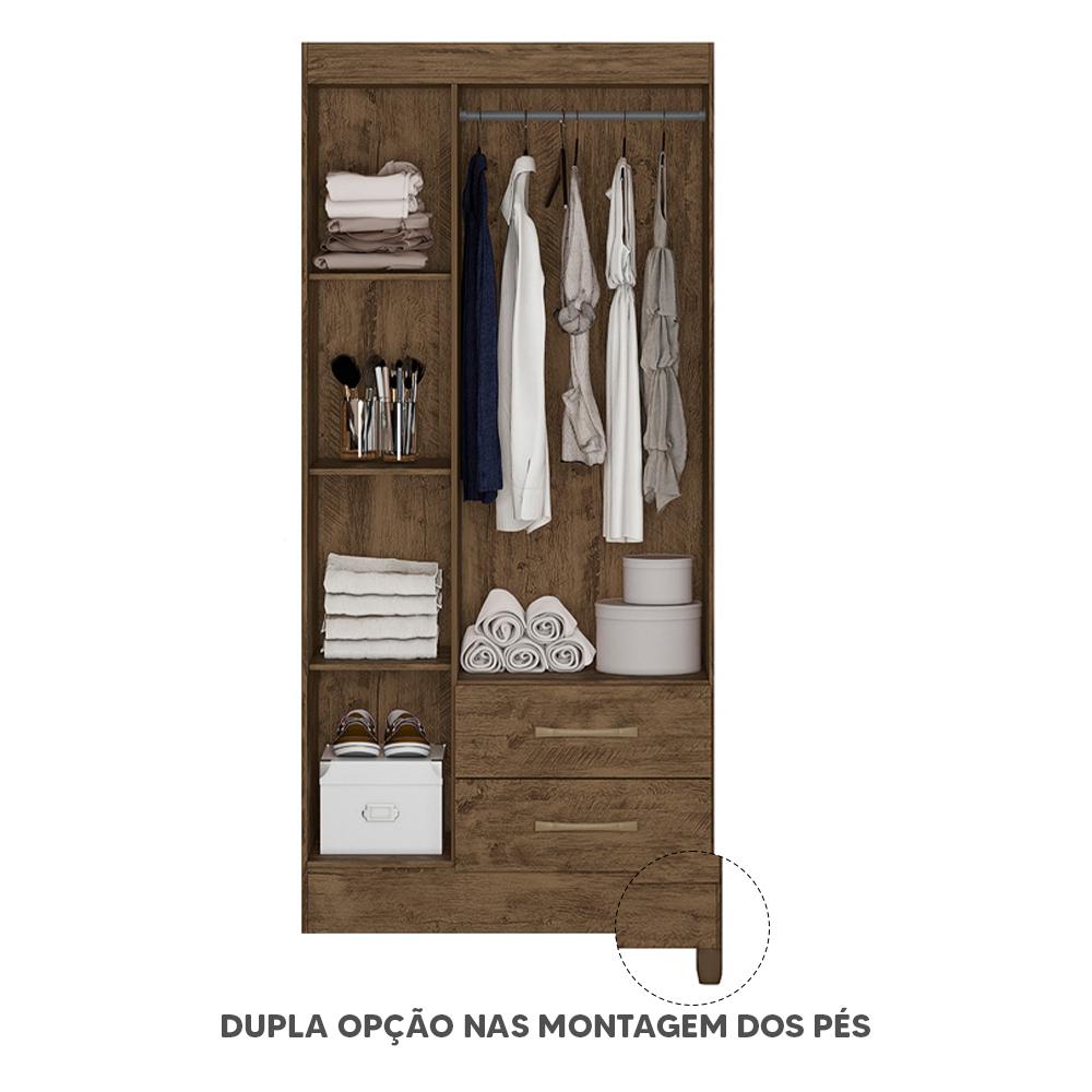 Guarda Roupa Solteiro 2 Gavetas Castanho Wood Lima Moval