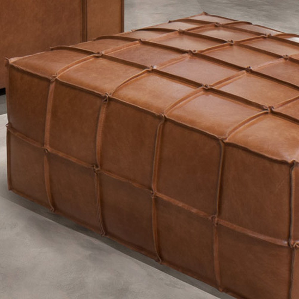 Puff Decorativo Retangular Trançado Minneapolis T02 Couro Caramelo ...