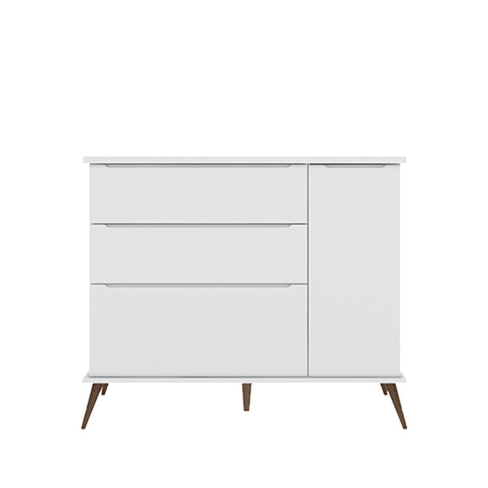 Cômoda Infantil Retrô Alice 1 Porta e 3 Gavetas Branco
