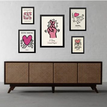Kit 5 Quadros Keith Haring Rosa