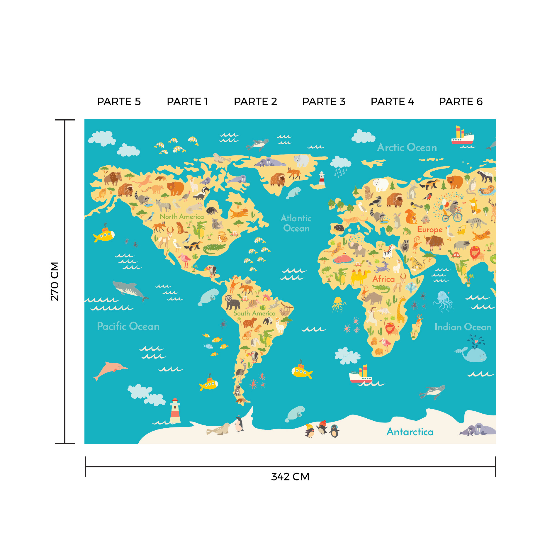 Papel de Parede Mapa Mundi Painel Infantil Vinil 6 rolos 9m²