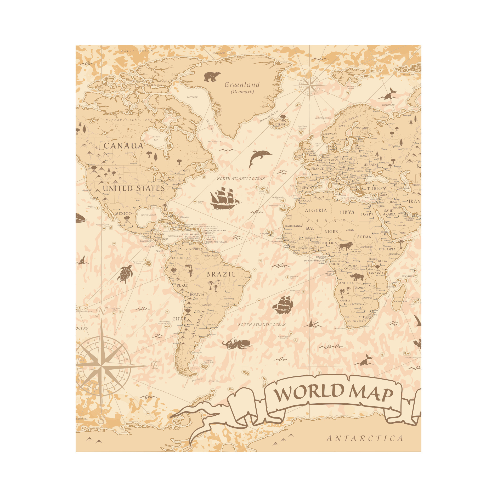 Papel de Parede Mapa Mundi Vintage Painel Vinil 4 rolos 6m²