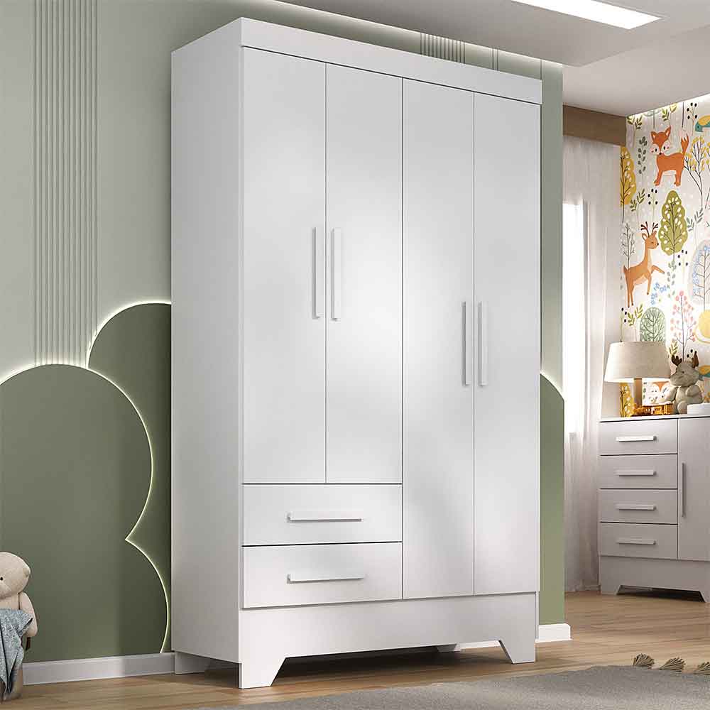 Guarda Roupa Infantil Colorir 4 Portas 2 Gavetas Branco - Moville